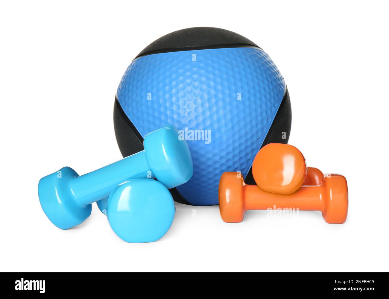 Medicine ball and dumbbells on white background Stock Photo - Alamy