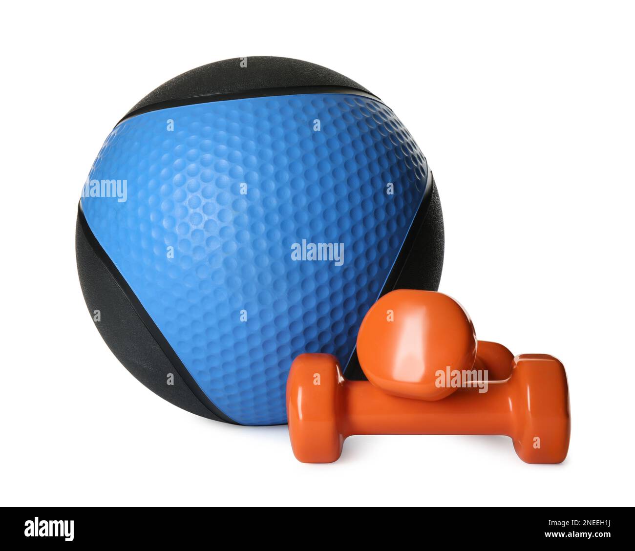 Medicine ball and dumbbells on white background Stock Photo - Alamy