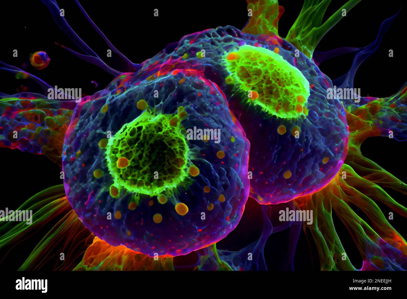 Cancer cells, malignant cells under microscope, ai generated ...