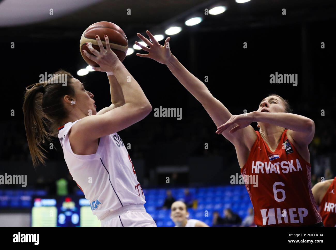Belgrade, Serbia, 9 February 2023. Iva Slonjsak of Croatia tries to ...