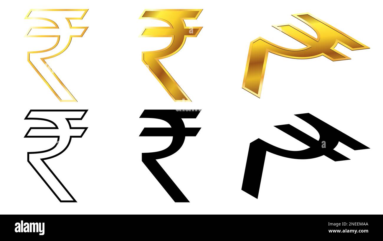 Indian Rupee INR currency golden signs, silhouette and outline ...
