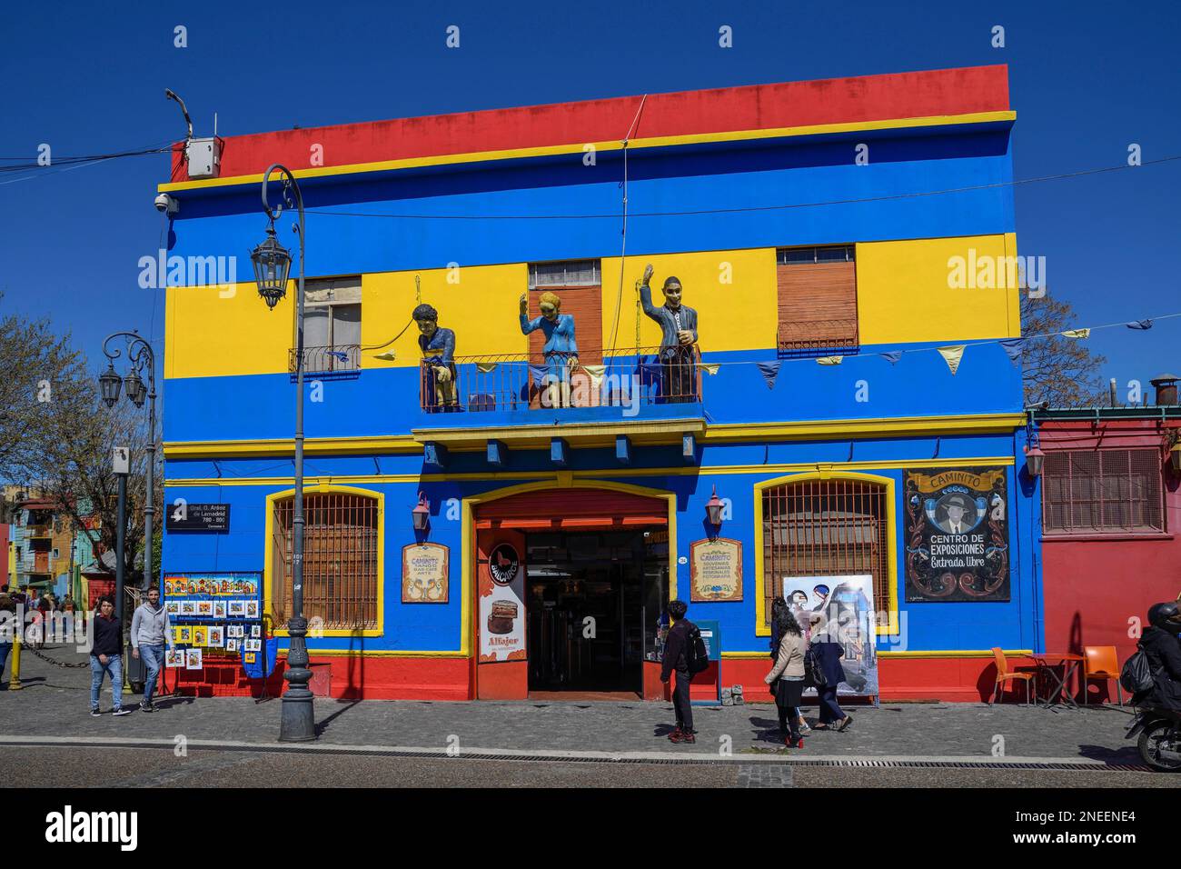 Colourful house facade, on the balcony footballer Diego Maradona, folk ...