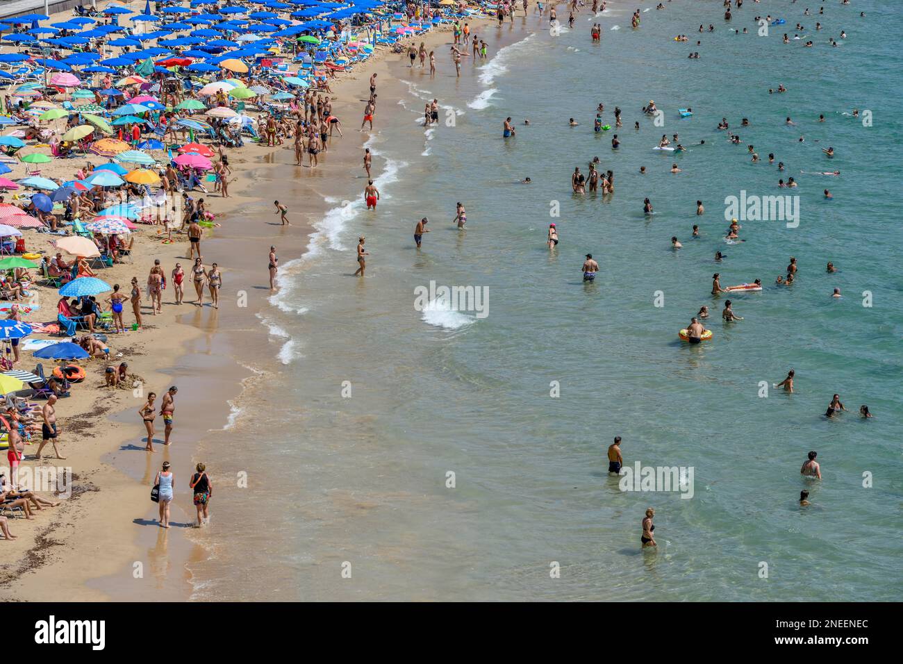 Tourists at Playa de Levante, Benidorm, Alicante, Costa Blanca, Spain ...