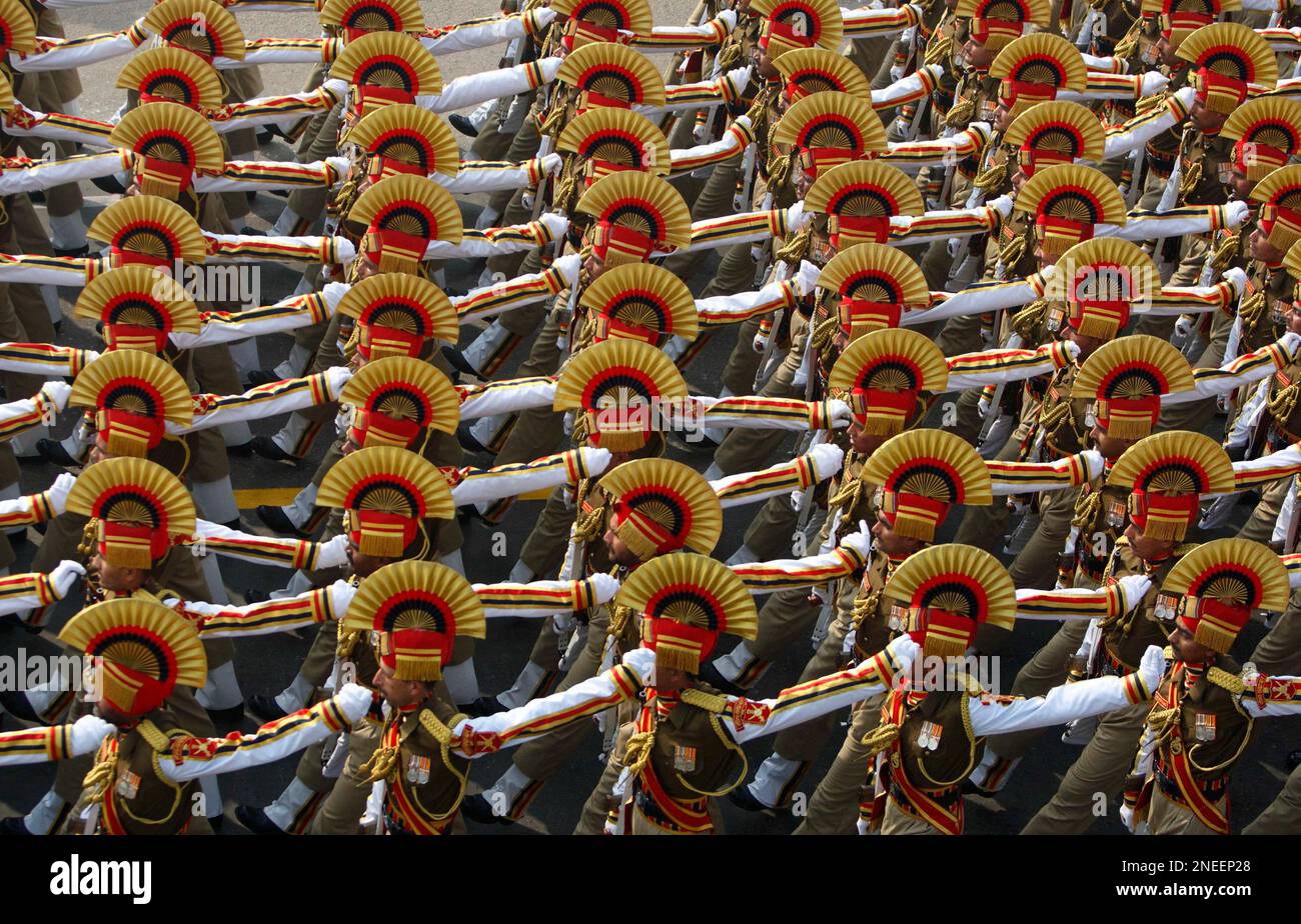 Indian soldiers march during the Republic Day parade rehearsal in New ...