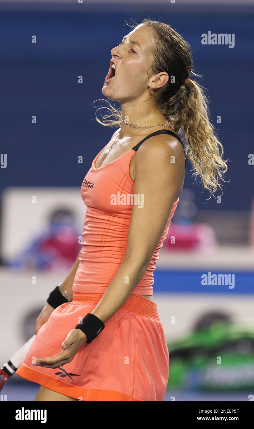 Shahar Peer of Israel reacts to missing a point against Caroline ...