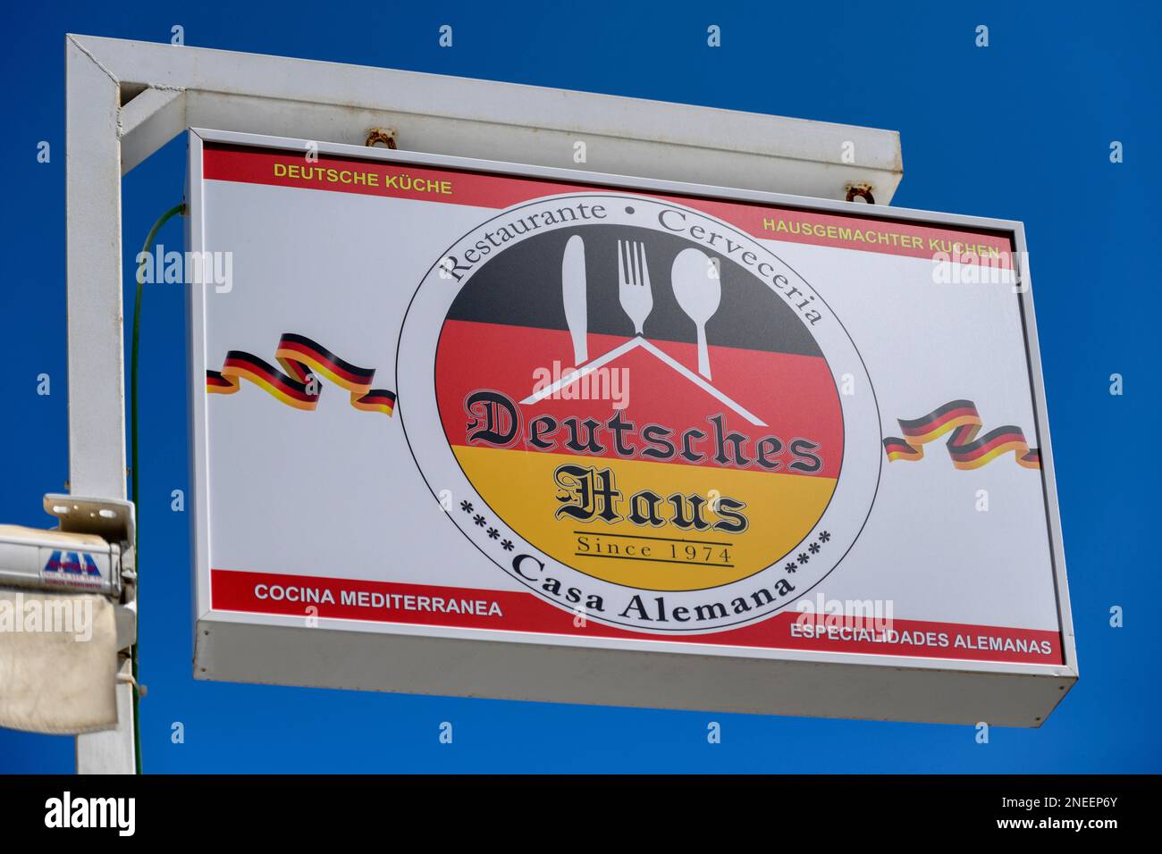 Sign at a German restaurant on Playa Levante, German cuisine, Benidorm ...