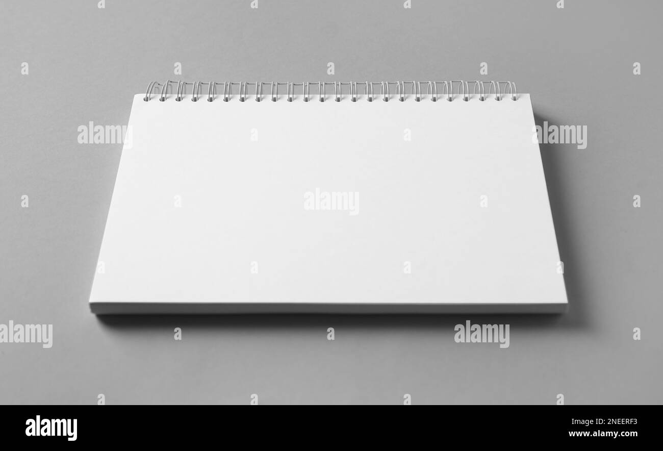 Blank notebook on grey background. Mockup for design Stock Photo - Alamy