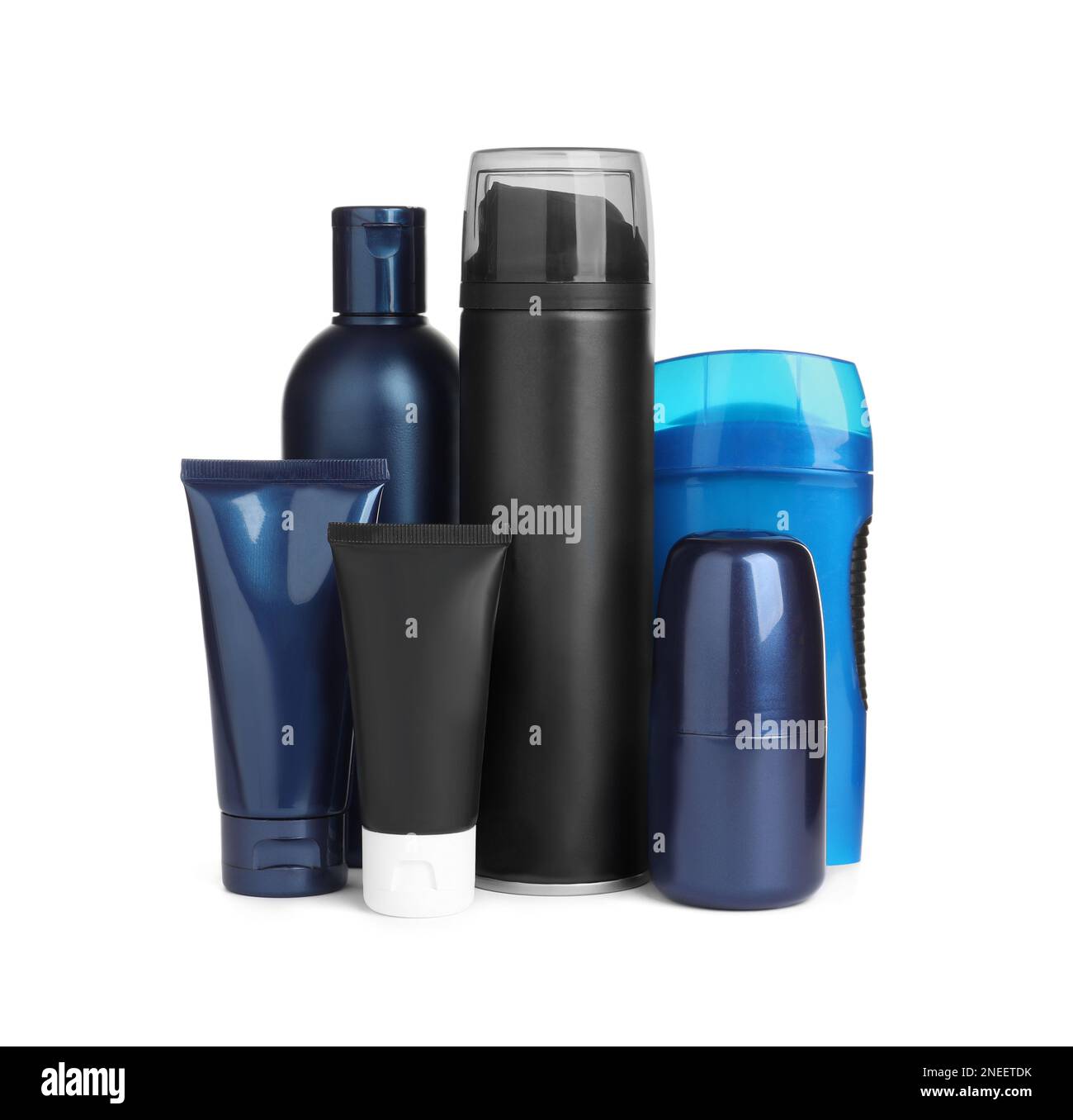 Facial cream and other men's cosmetic on white background. Mockup for ...