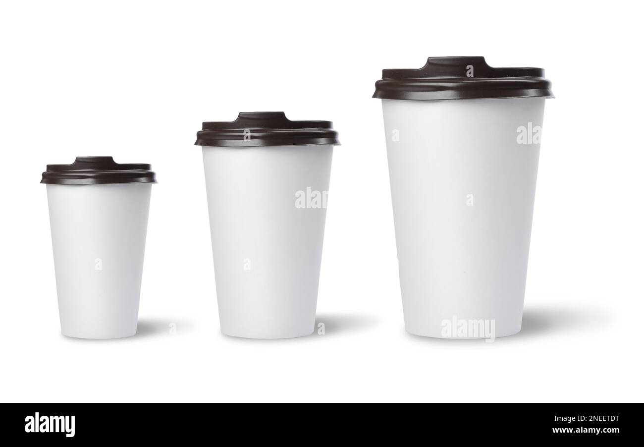 Set with different takeaway coffee cups on white background Stock Photo ...
