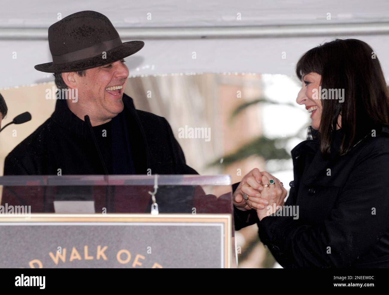 Actress Anjelica Huston and brother actor Danny Huston, left, celebrate ...
