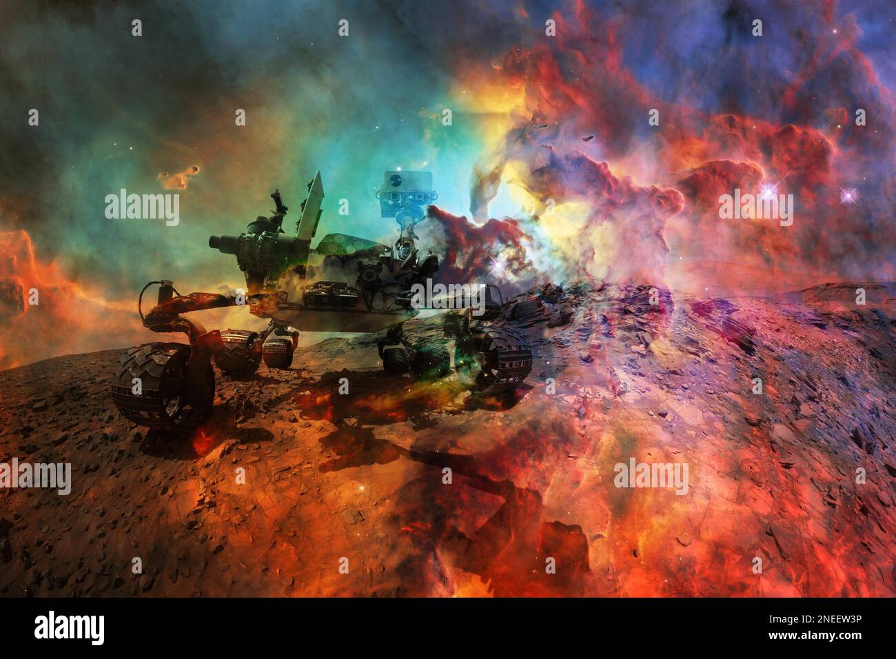 Curiosity rover exploring the surface of Mars. Science fiction ...