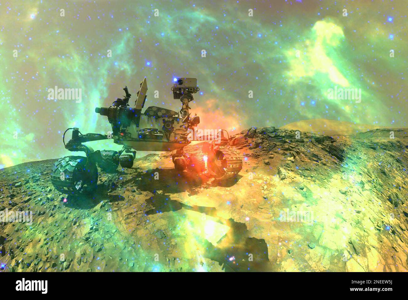 Curiosity rover exploring the surface of Mars. Science fiction ...