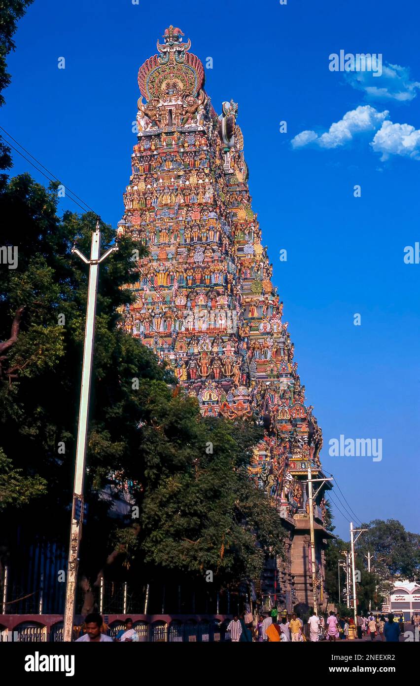 The tallest, 170 feet, South tower in Meenakshi Amman temple in Madurai ...