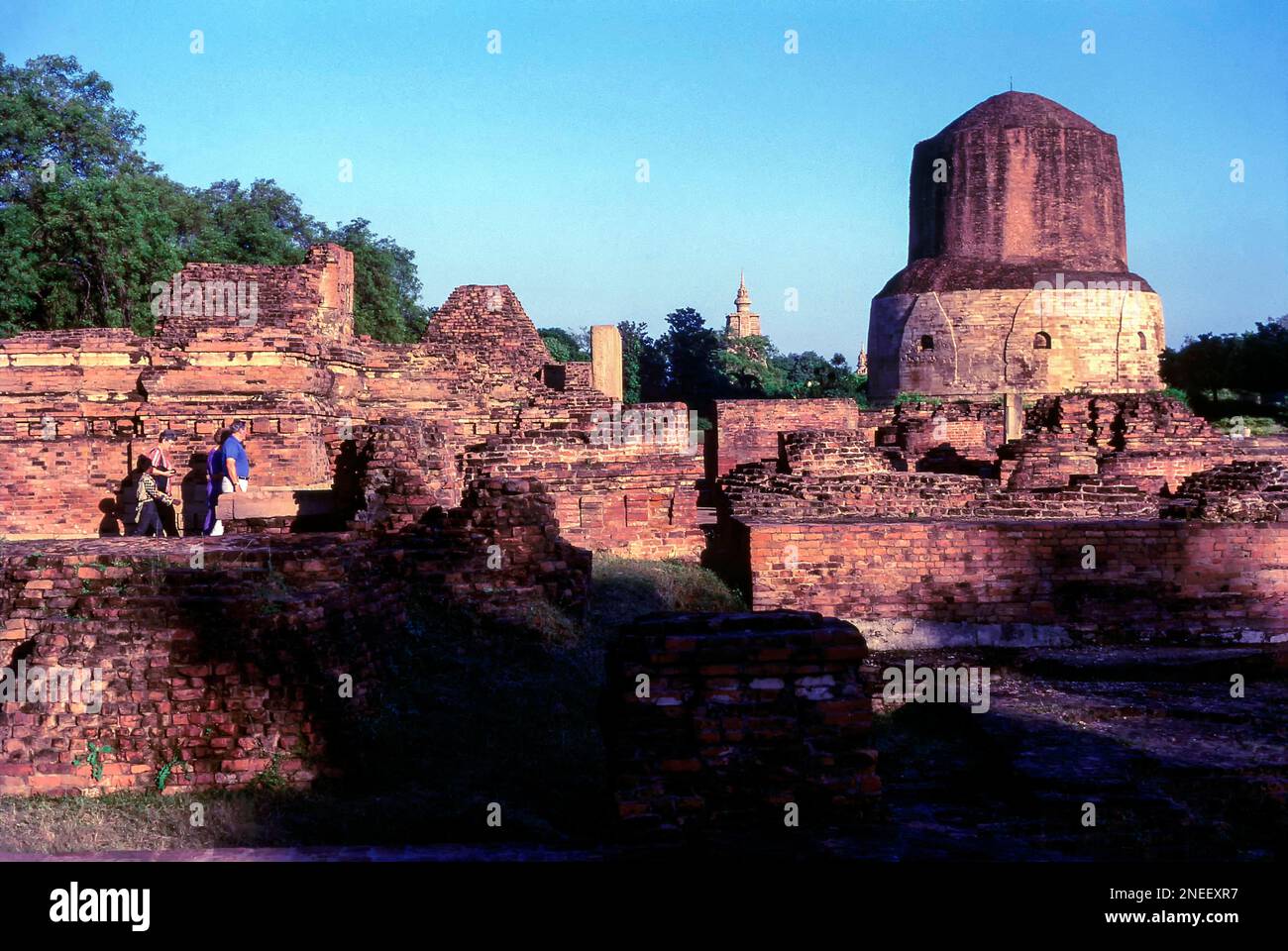 Excavated old ruins at the Dhamekh Stupa in Sarnath or Saranath near ...