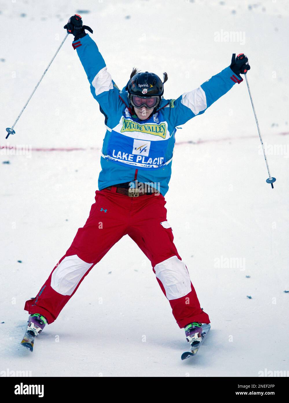 Hannah Kearney, of the United States, reacts to her first-place finish ...