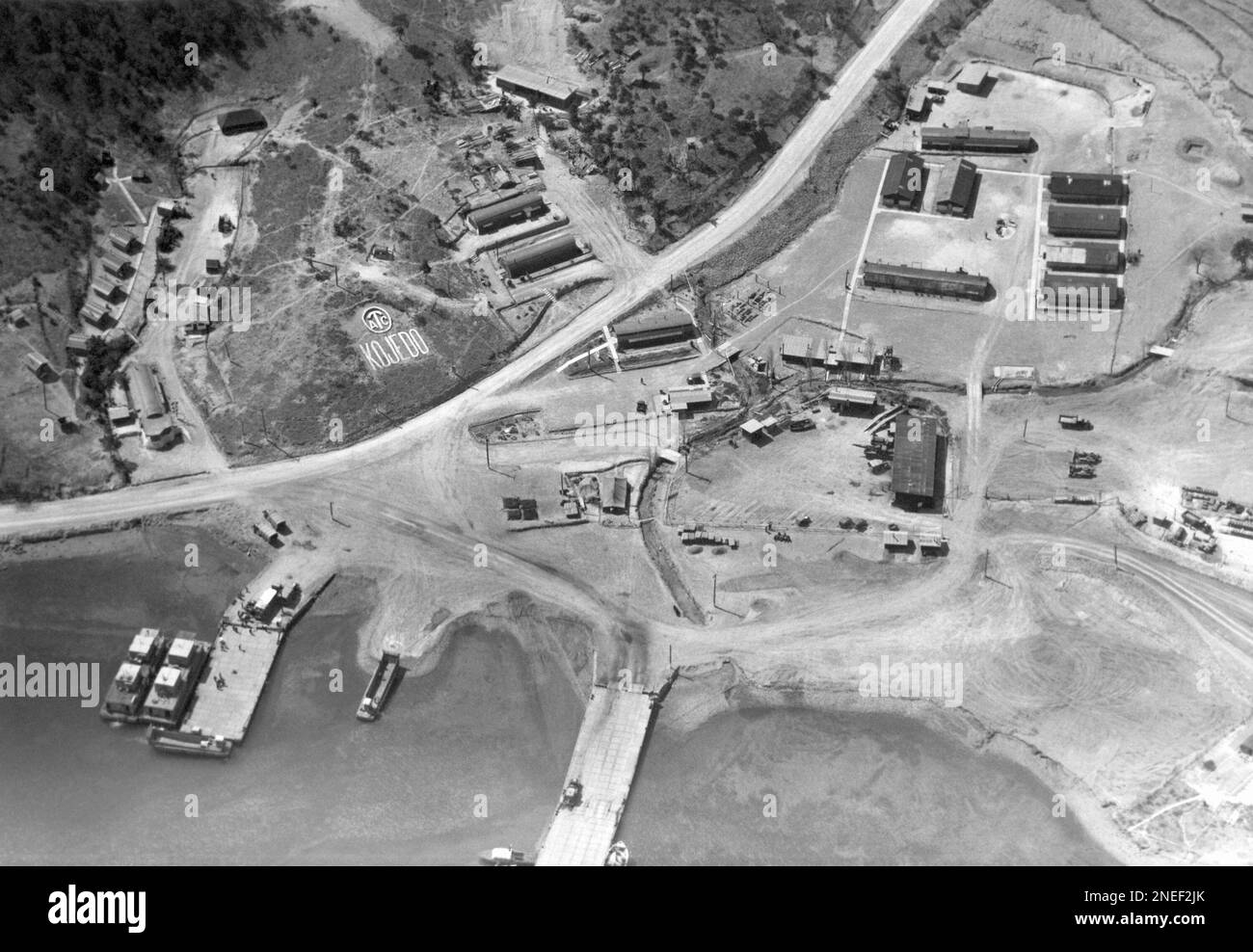 Transportation corps sign reading ?KOJE-DO? on the mountain side of ...