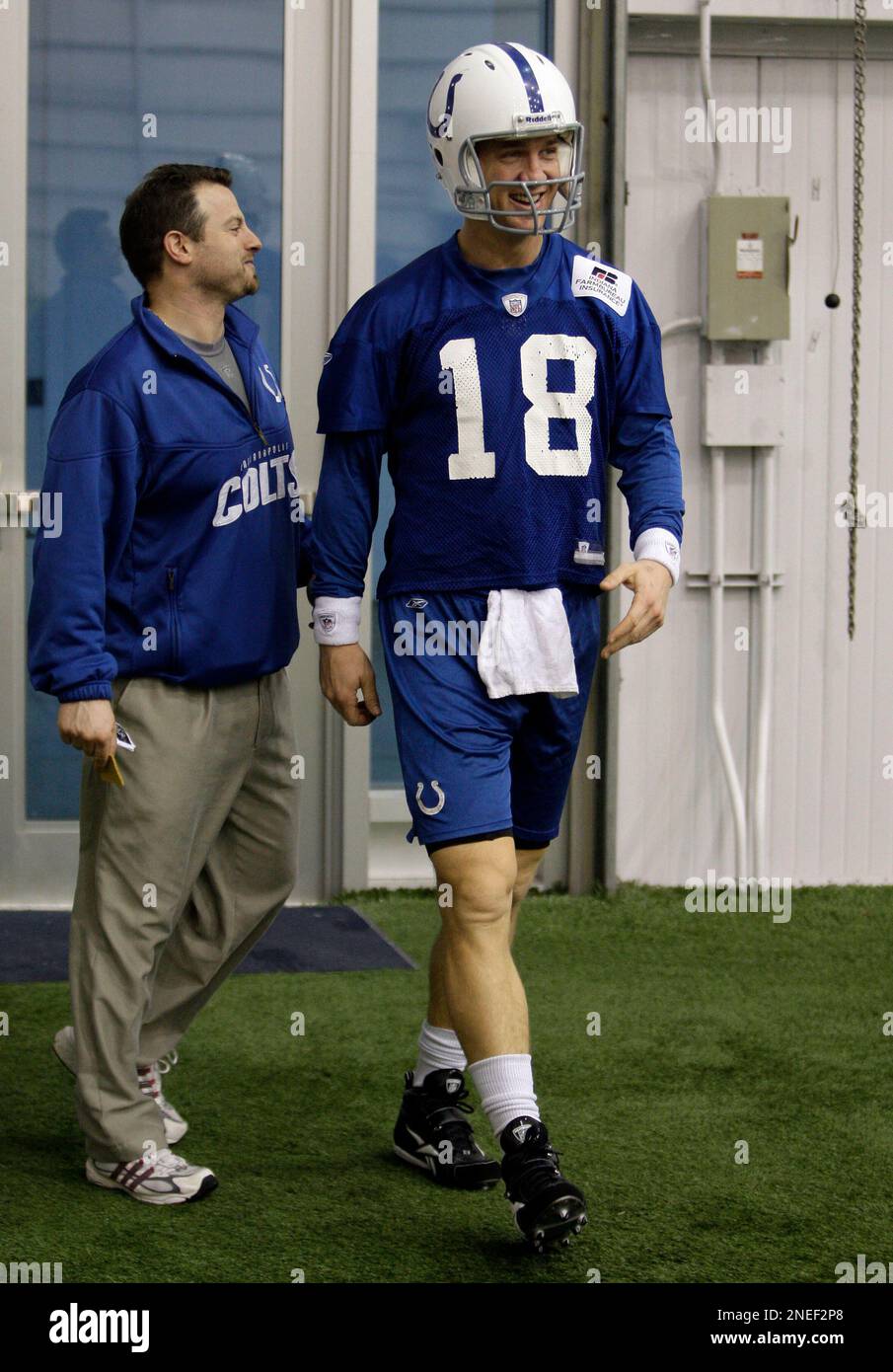 Indianapolis Colts quarterback Peyton Manning enters the Colts practice ...