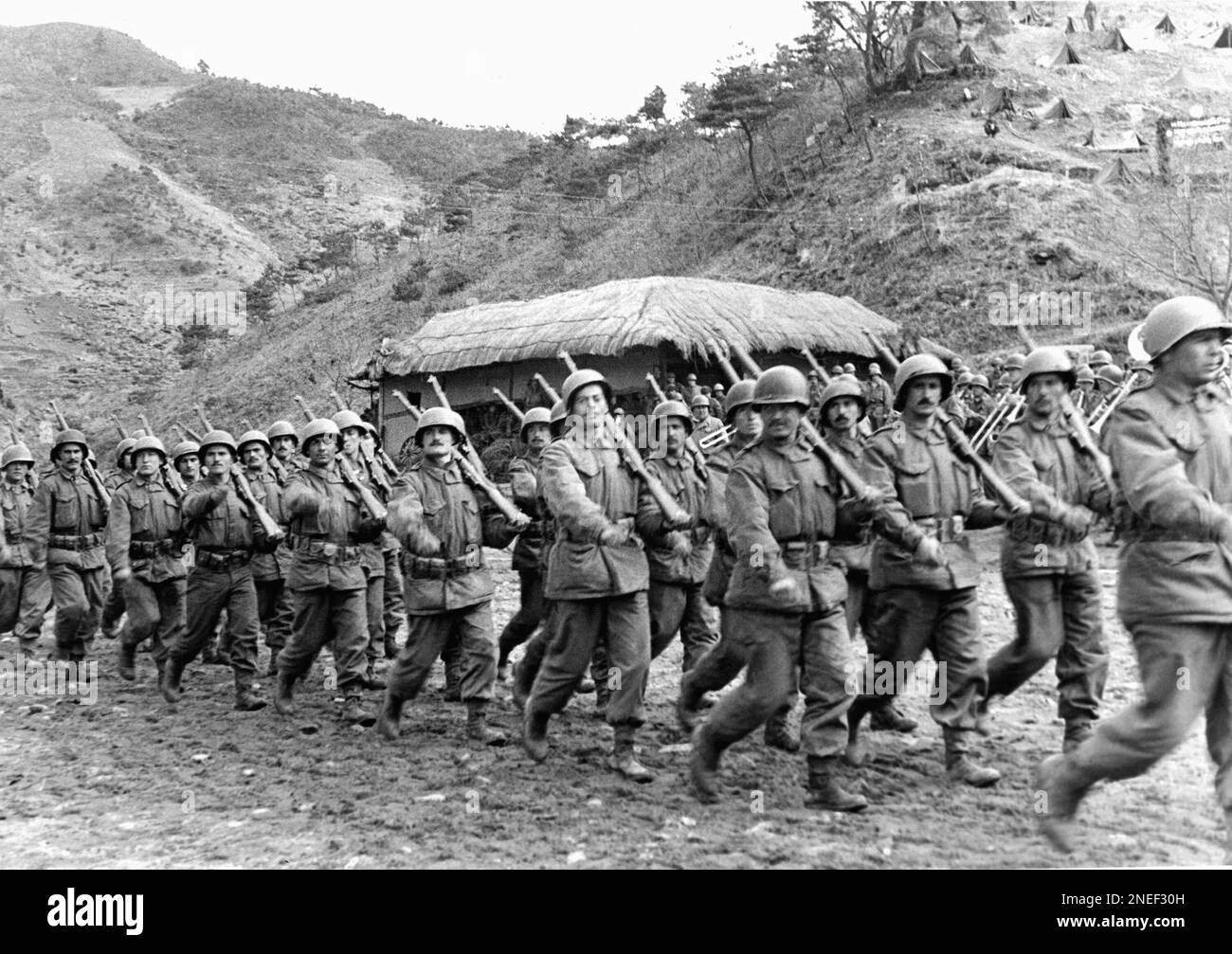 Greek troops marching to 39th parallel in May 1951. (AP Photo Stock ...