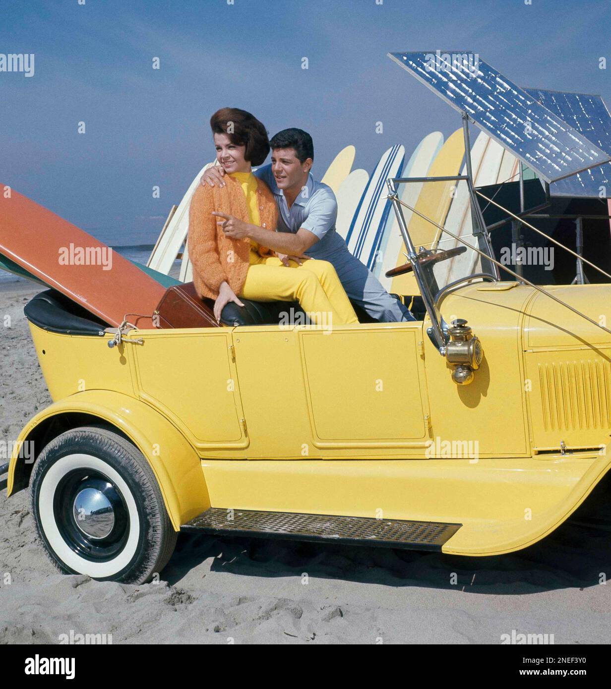 Singer Frankie Avalon with actress Annette Funicello on Malibu Beach ...