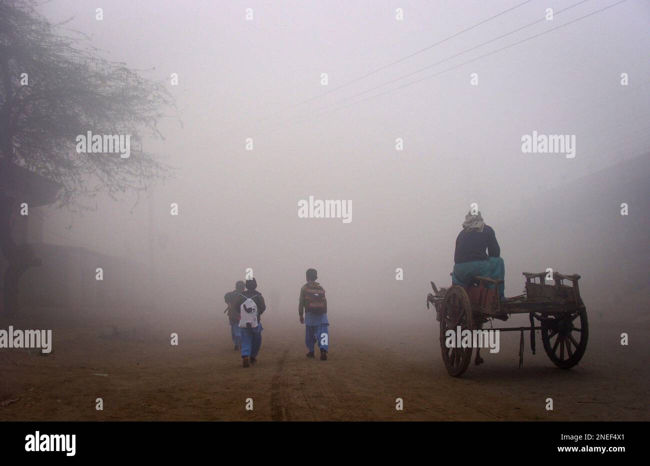 Pakistani kids are on their way to school as fog envelopes Jafarabad ...