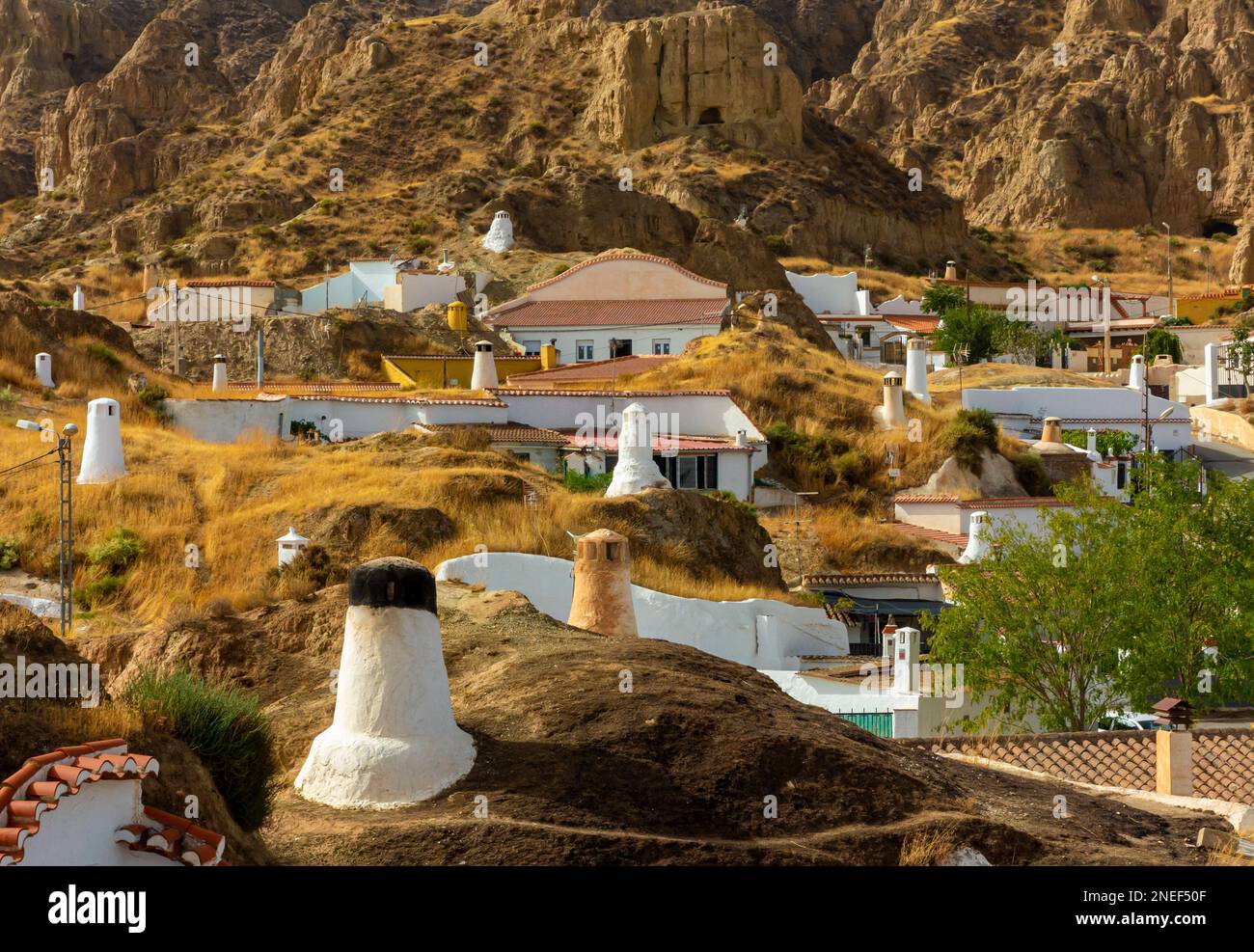Chimneys of underground cave houses in the Barrio de Cuevas area of ...