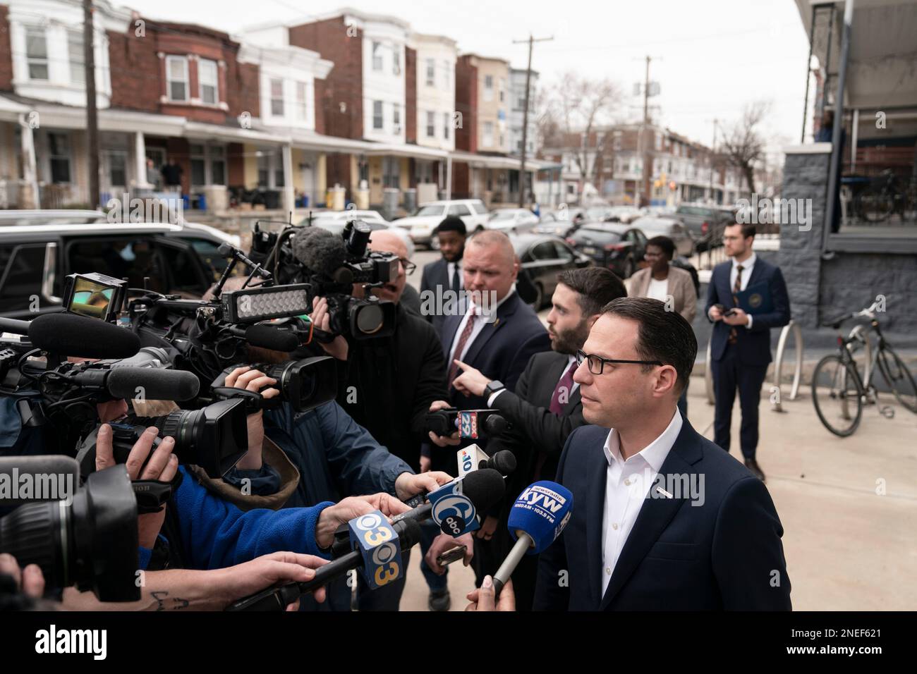 Pennsylvania Democratic Gov. Josh Shapiro arrives for a news conference ...