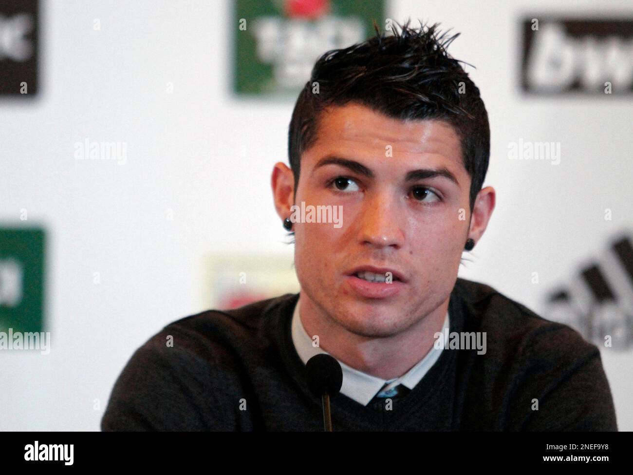 Real Madrid's Cristiano Ronaldo meets the media in Tirana, Wednesday ...