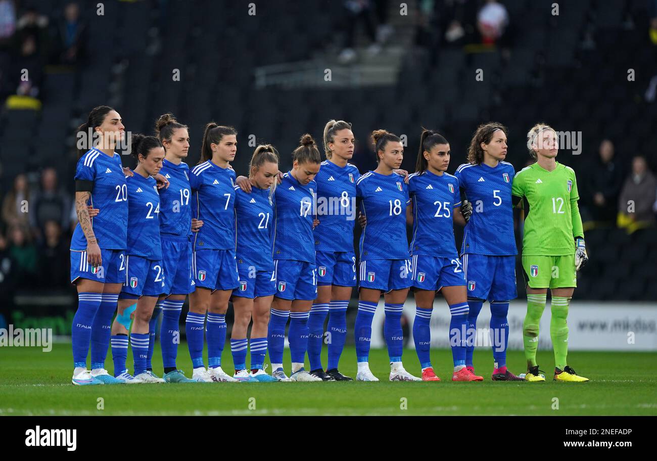 Italy line up for the national anthems prior to the Arnold Clark Cup ...