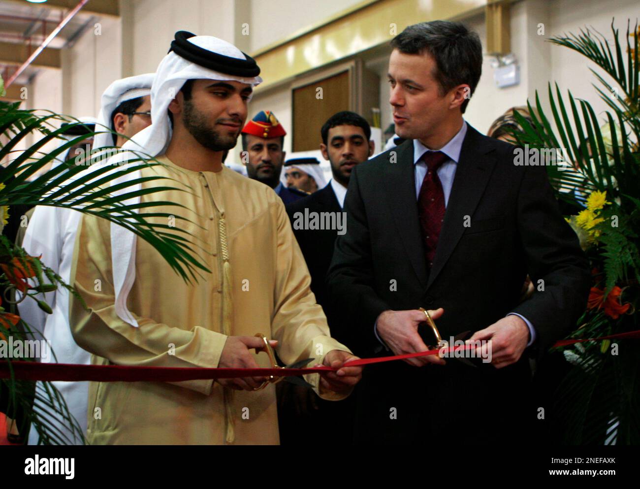Danish Crown Prince Frederik, right and Sheilk Mansour Bin Mohammed Bin ...