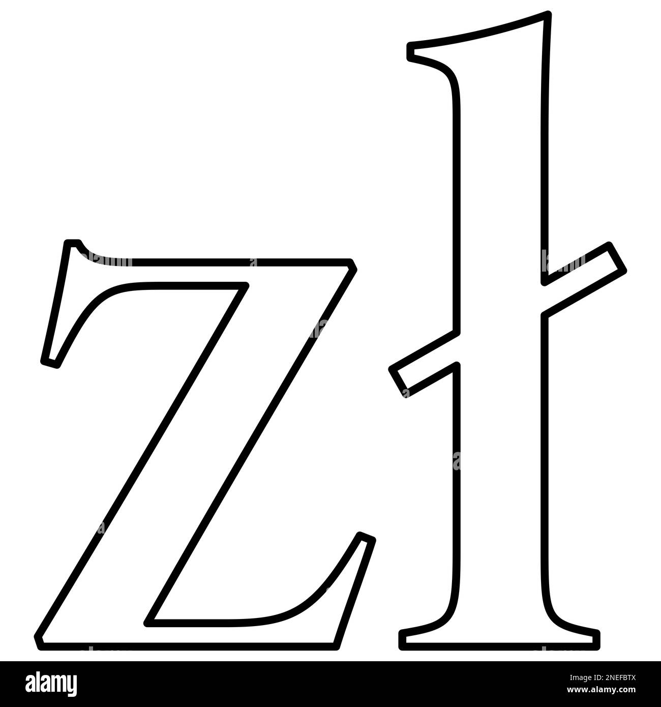 Polish zloty PLN currency sign black outline front view isolated on ...