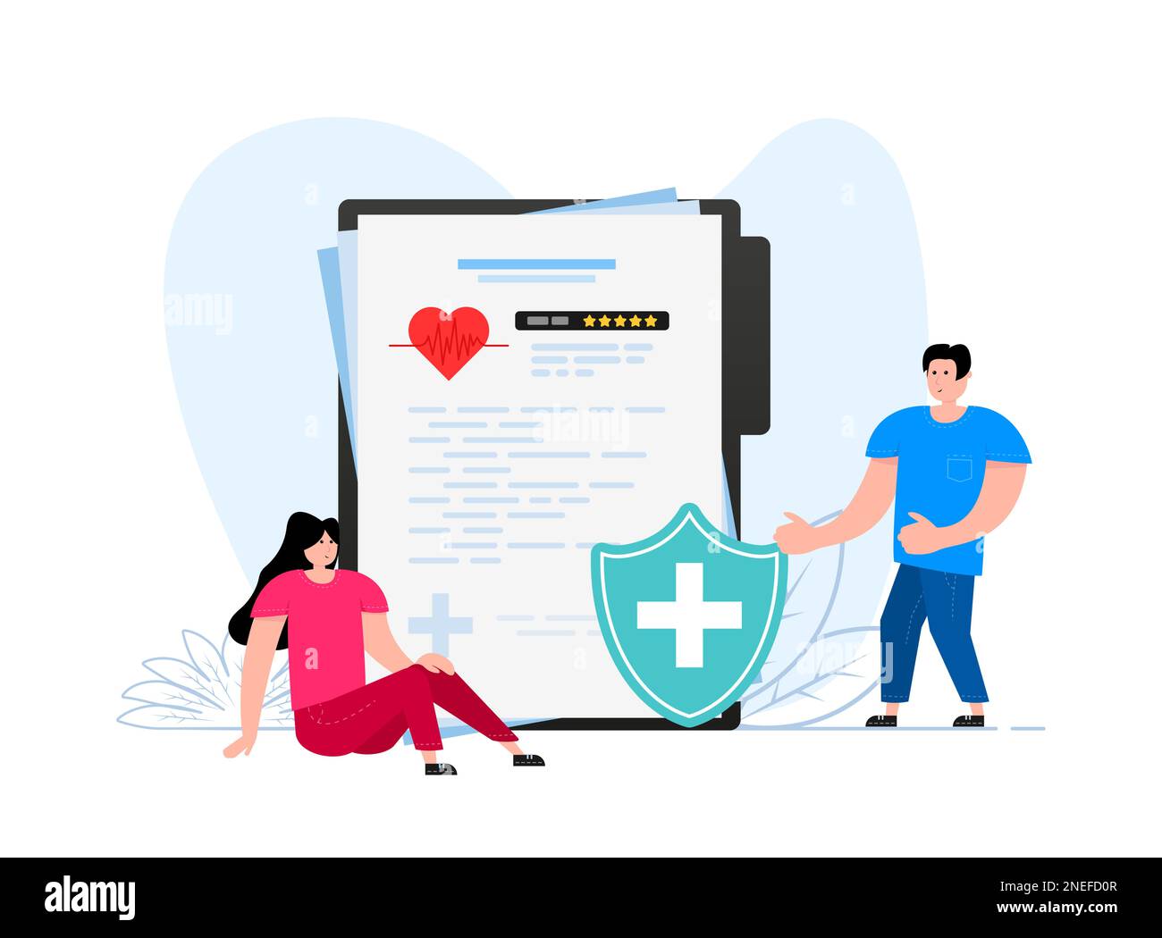 A man and a woman are standing near Electronic medical card. Health ...