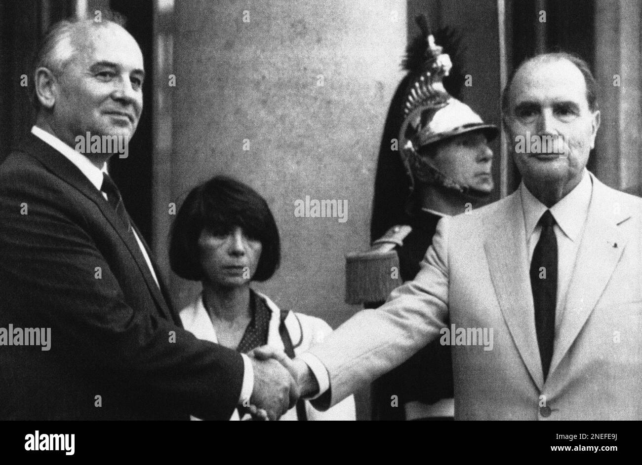Soviet leader Mikhail Gorbachev, left, shakes hands with President ...