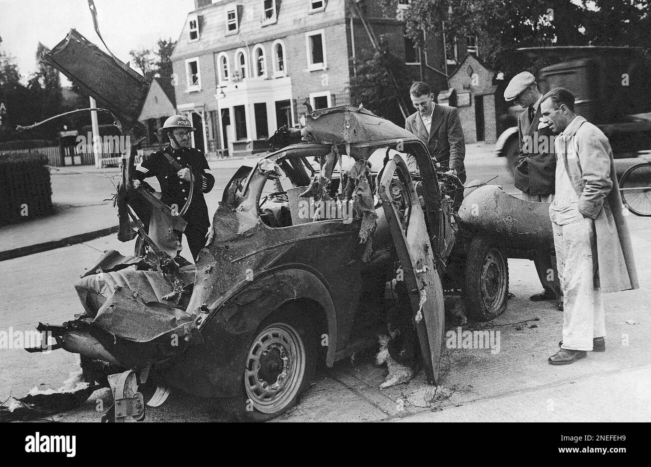 Automobile was in a garage during a German air raid, Jan. 19, 1940 in ...