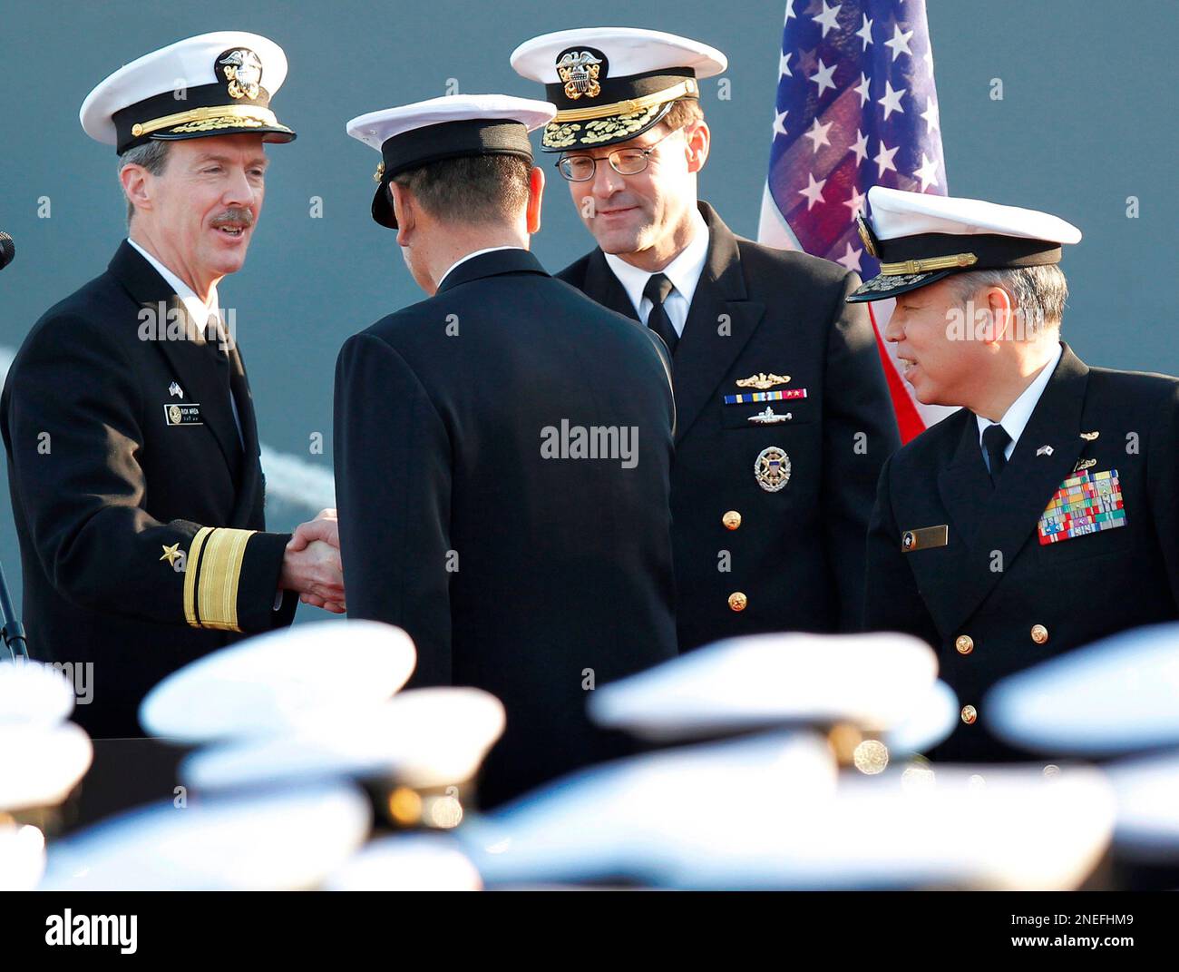 Commander, U.S. 7th, Vice Adm. John Bird, second from right, and Rear ...