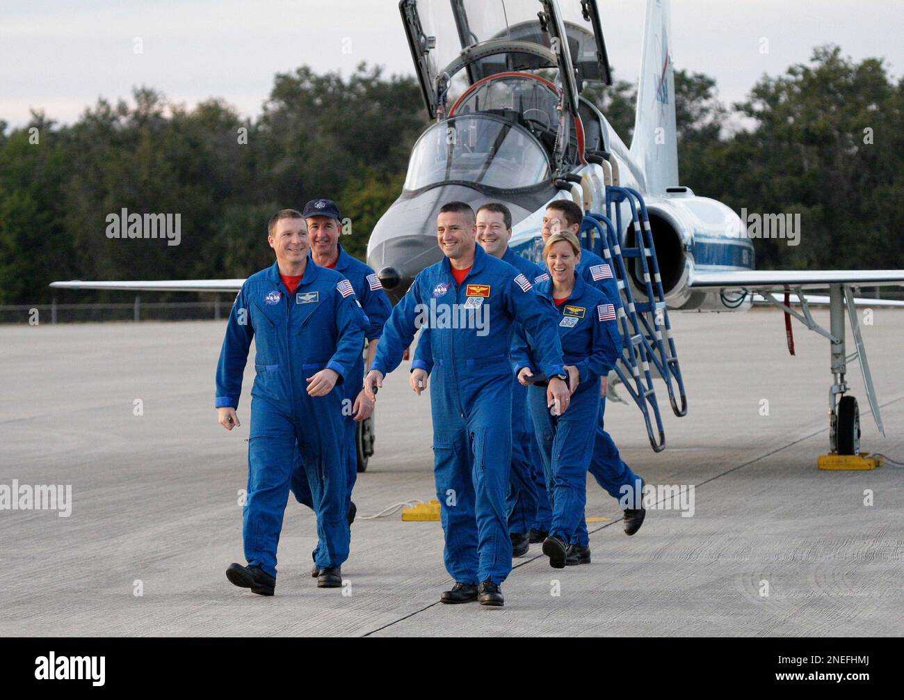 The crew of space shuttle Endeavour, from left, pilot Terry Virts ...