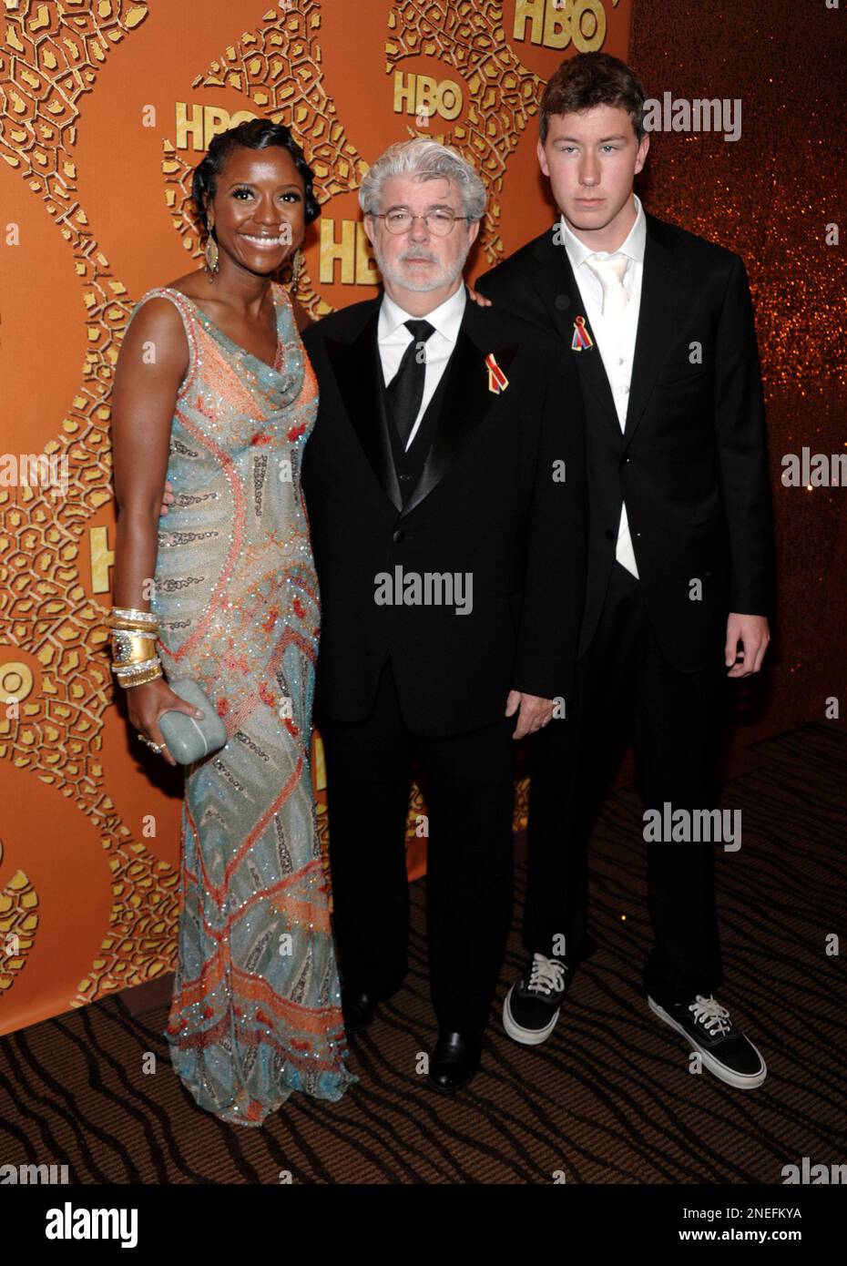 From left to right, Mellody Hobson, director George Lucas, and his son ...