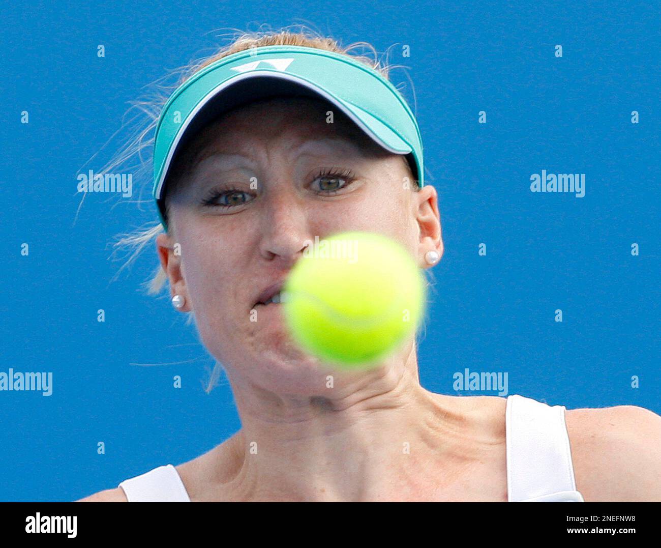 Britain's Elena Baltacha returns to Pauline Parmentier of France during ...