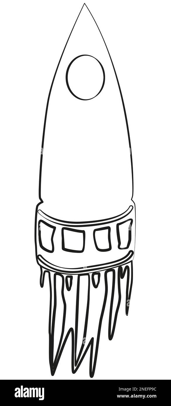 Black outline of spaceship with hull like squid isolated on white ...