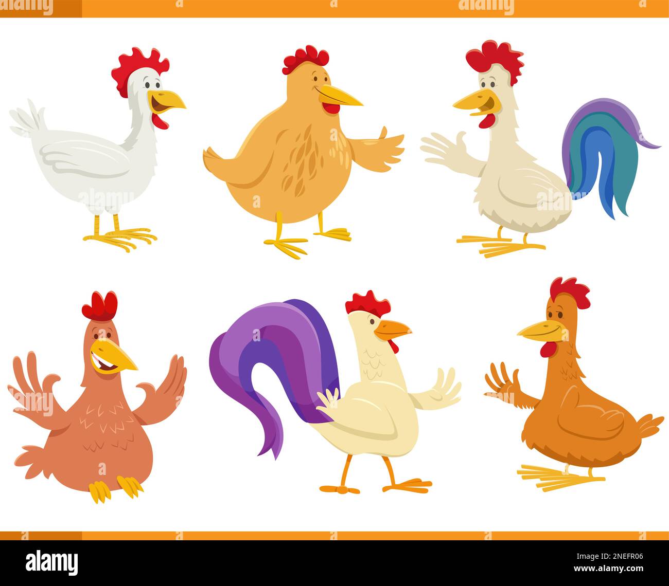 Cartoon illustration of funny chickens farm animals comic characters ...