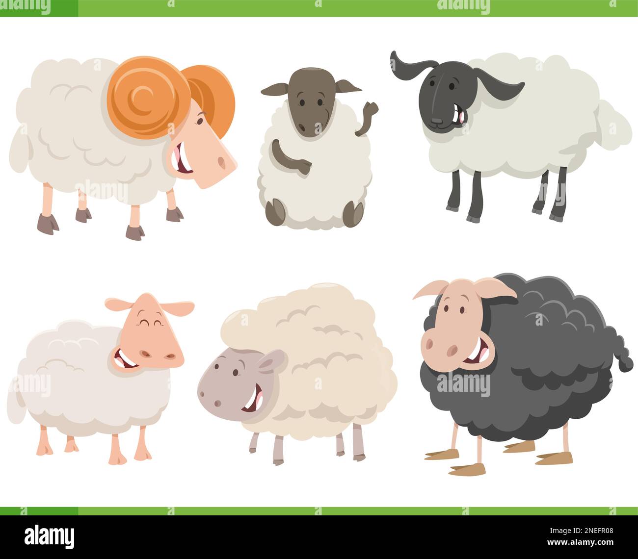 Cartoon illustration of funny sheep farm animals comic characters set ...