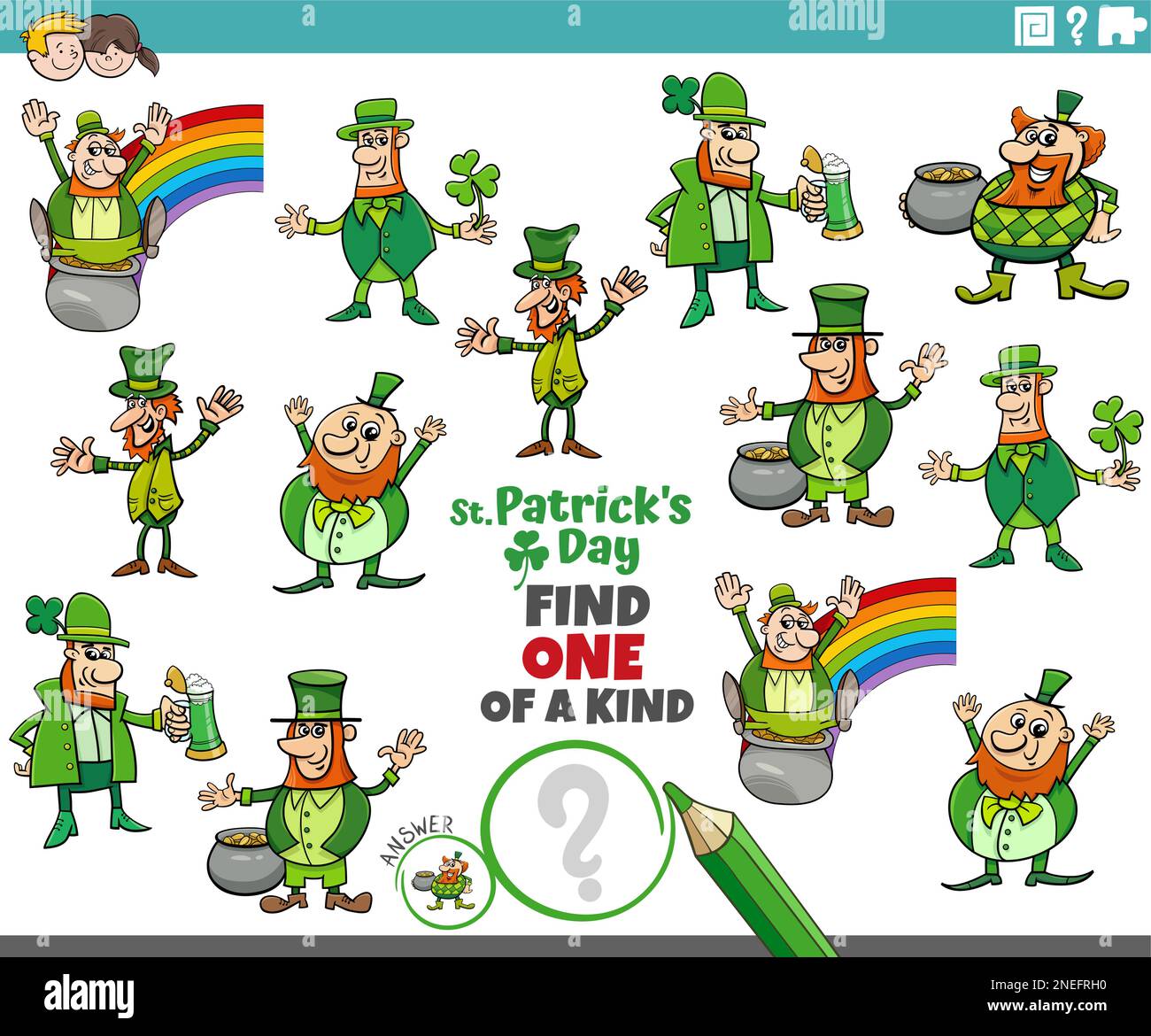 Cartoon illustration of find one of a kind picture educational task ...