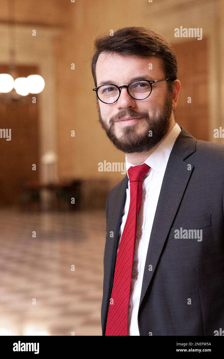 Deputy of the group Socialistes et apparentes, Arthur Delaporte poses ...
