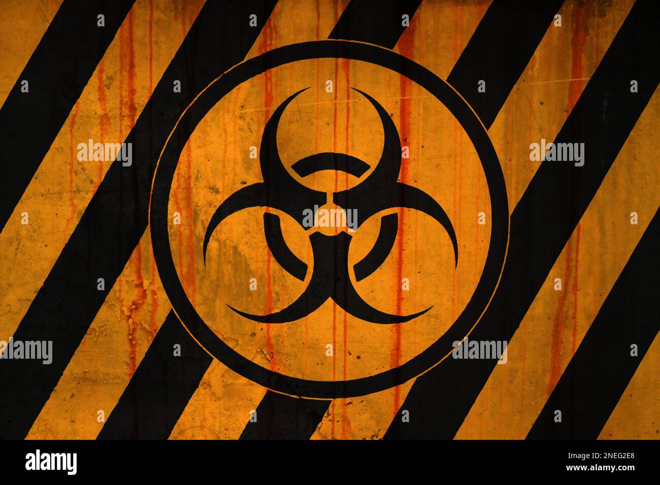 Full-frame weathered concrete wall covered with rust stains and paint ...