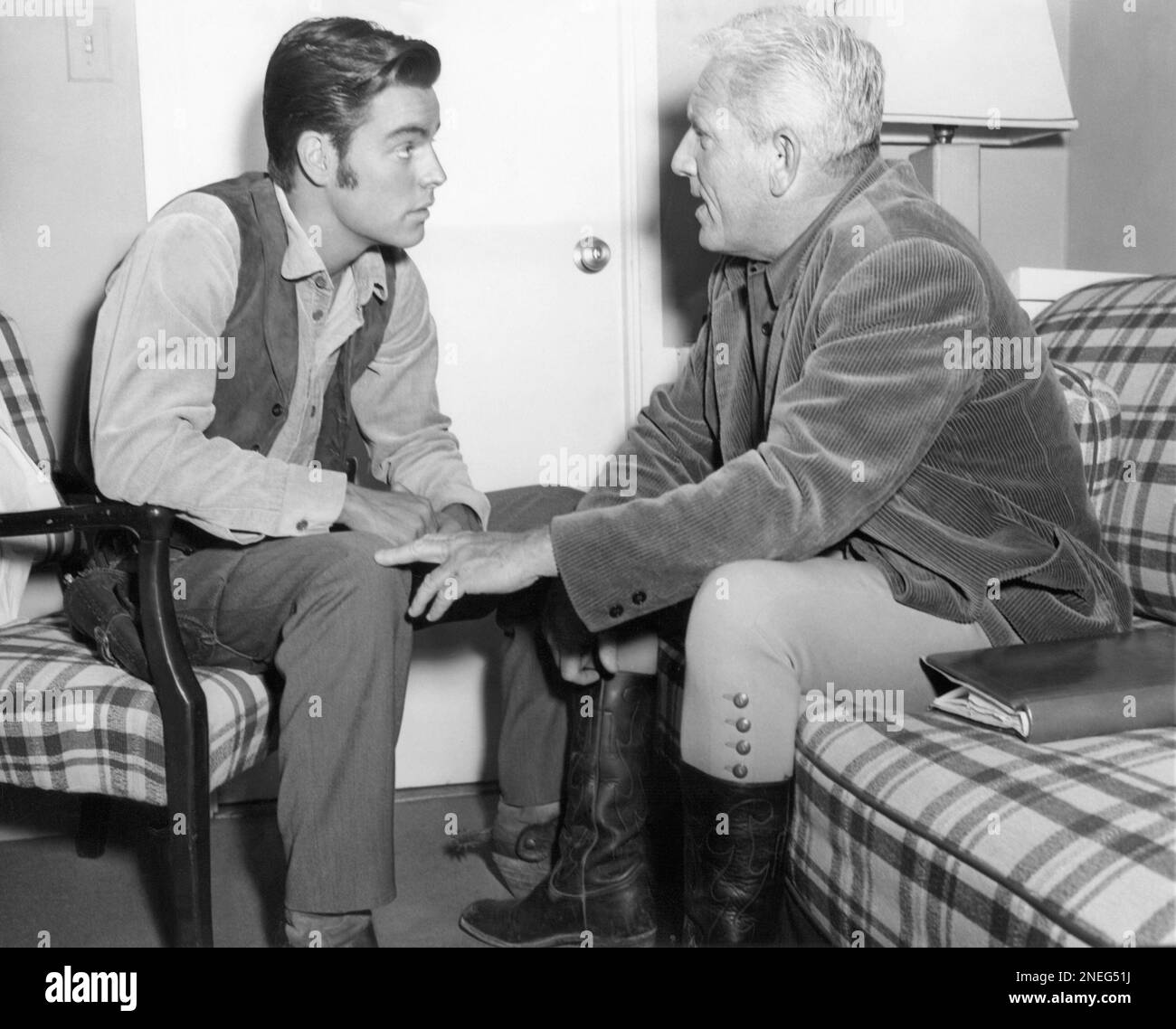 Spencer Tracy, right, veteran of hundreds of star movie parts, gives ...