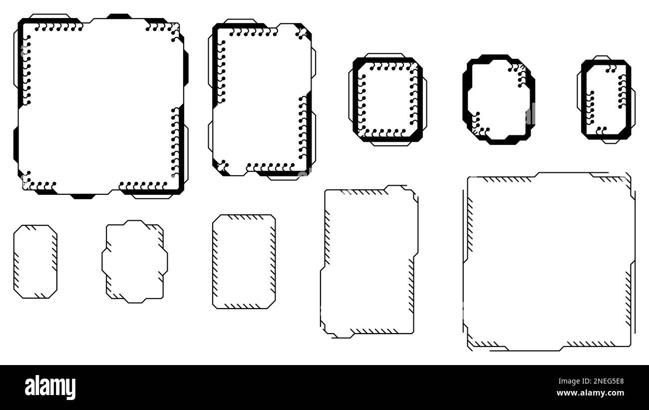 Set of tech frames isolated on white background. Hud frame with pcb ...