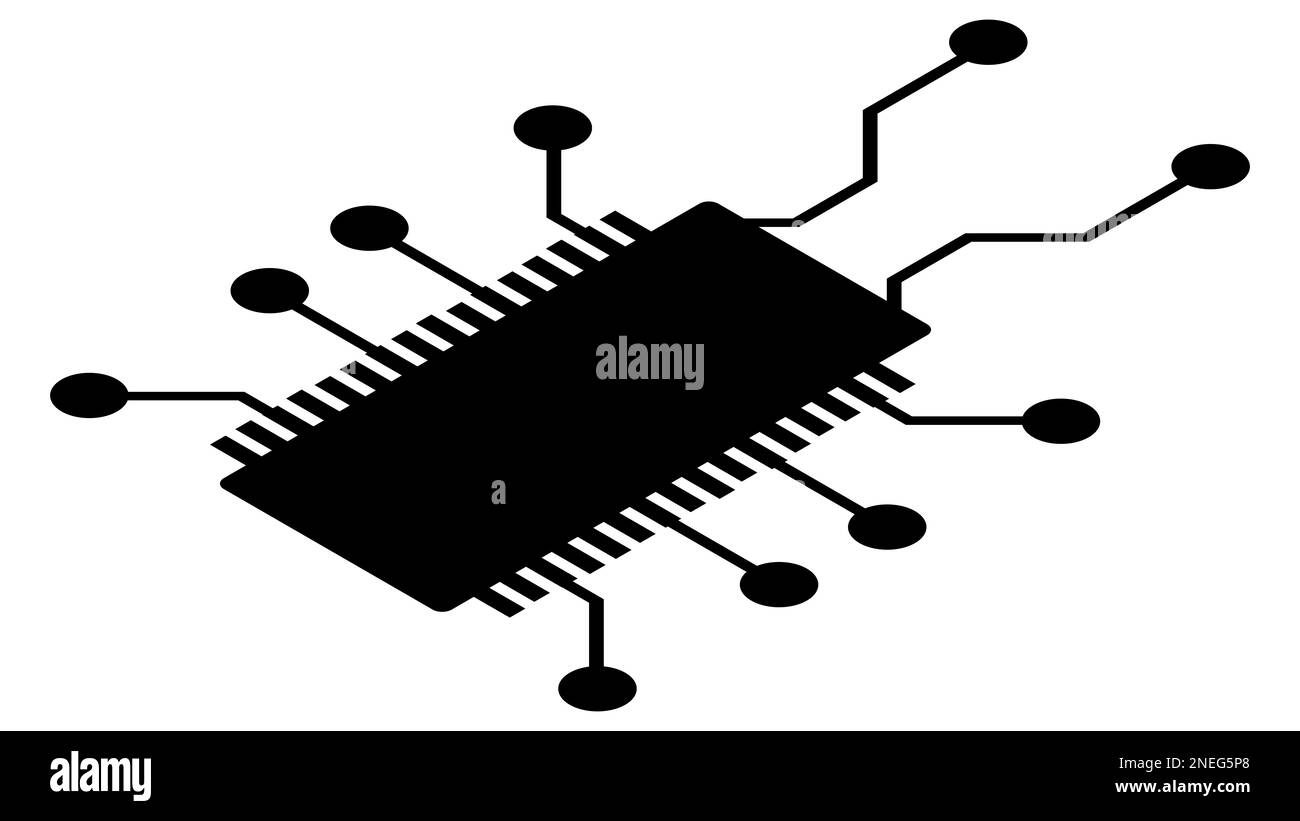 Silhouette Of Simple Isometric Schematic Chip Or Component For Microcircuits Isolated On White