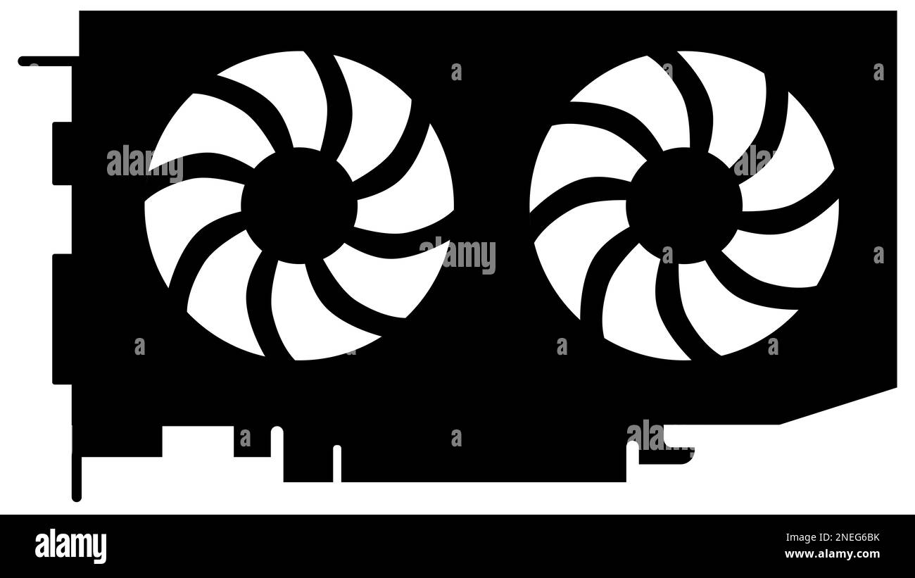 Silhouette of computer graphics card for pc with two fans isolated on ...