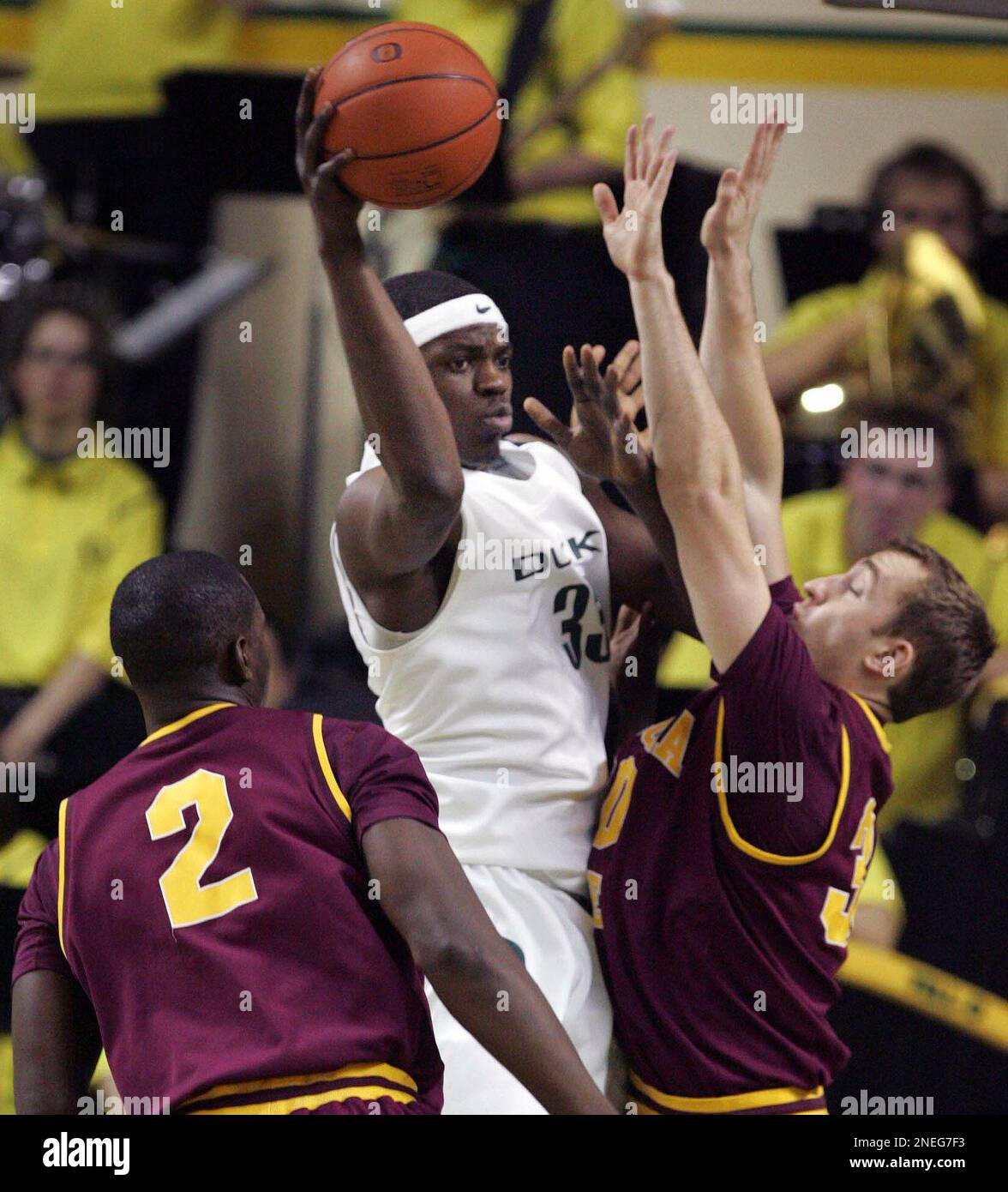 Arizona State's Eric Boateng, left, and Rihards Kuksiks, right ...