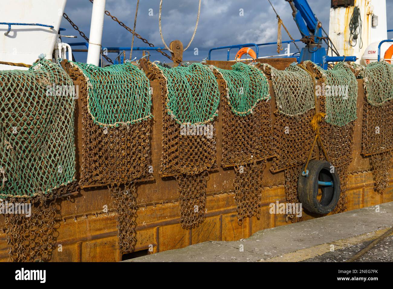 detail of the steel nets on the Scallop trawler fishing boat Kingfisher ...