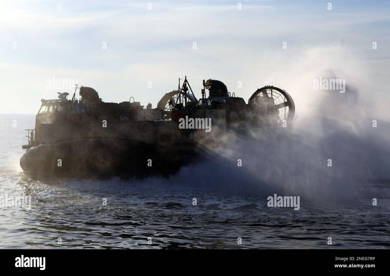 An LCAC, a light assault hovercraft used for transport of supplies is seen making its way to the ...
